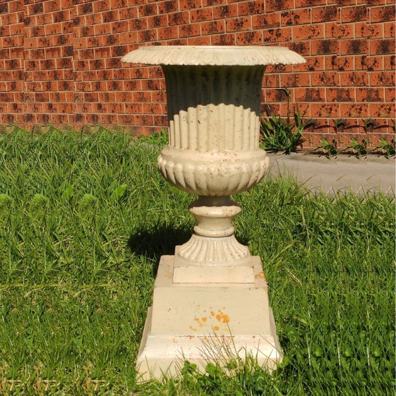 Venetian Fluted Urn & Base Set - Antique White - Outdoor Living Essentials